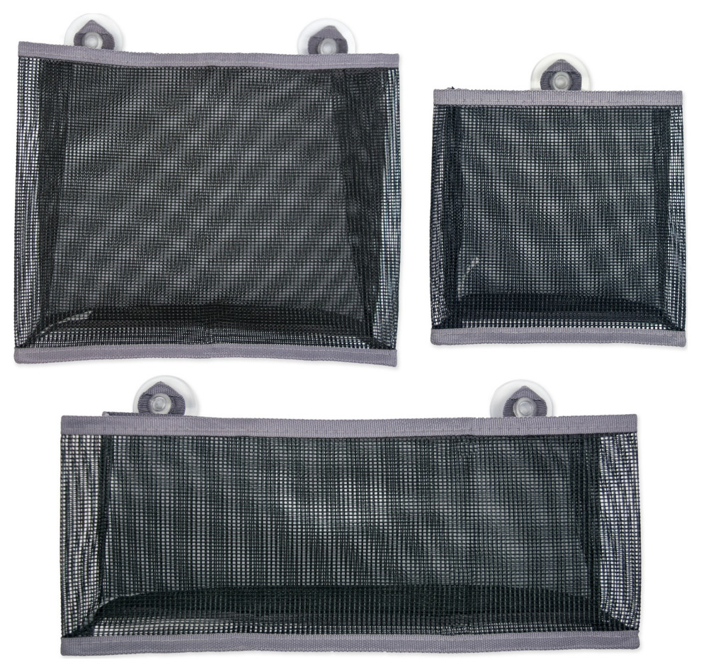 Bath Mesh Bag Assorted Gray Set/3, 6x3x6", 9x4x7.5, 12x3x4.7 ...