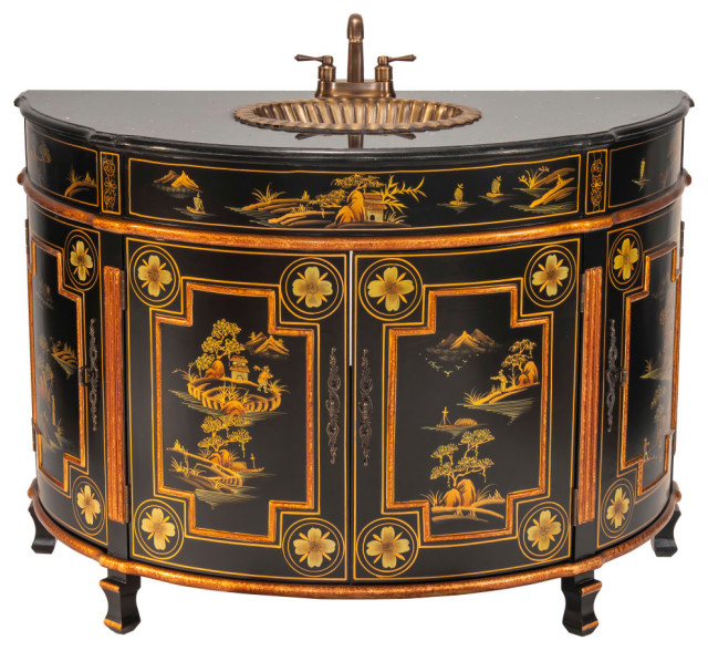 Black Lacquer Large Round Vanity Landscape - Asian - Bathroom Vanities ...