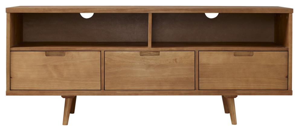 Rectangular TV Stand, Sleek Angled Legs With 3 Open Shelves & 3 Drawers ...