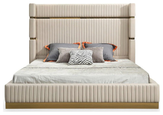 Trace Beige Bonded Leather and Gold Bed, California King - Contemporary ...