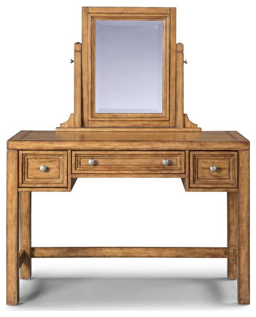 Classic Vanity Table, Mahogany Wood Frame With Drawers & Mirror, Rustic ...