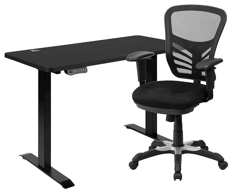 Flash 48" Wide BK Electric Ht Adj Standing Desk/BK Mesh Swivel Office ...