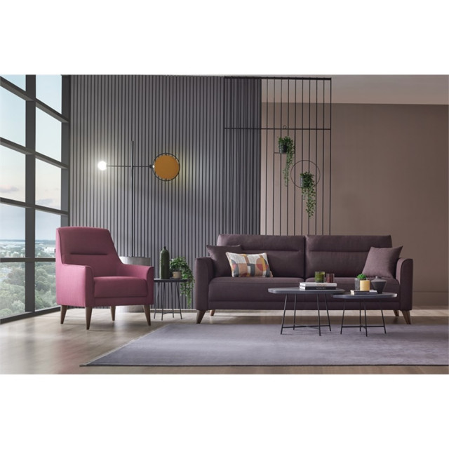 Enza Home Alto Wood & Polyester Fabric Armchair in Dark Pink/Walnut ...