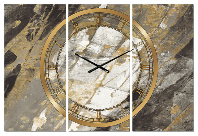Gold, Black and White Hanpainted Abstract Glam Multipanel Metal Clock ...