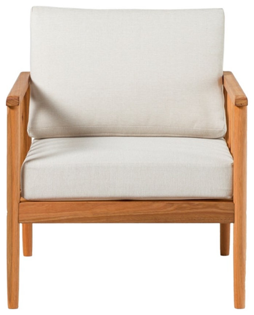 Modern Outdoor Solid Wood Spindle Style Single Lounge Chair - Natural ...