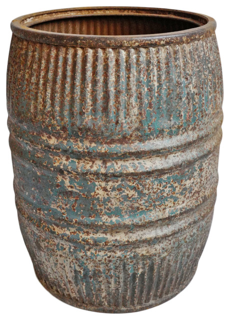 Consigned Iron Grain Barrel - Industrial - Indoor Pots And Planters ...