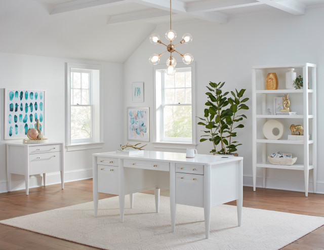 Contemporary Half-Pedestal Desk, Office Desk, Accent Desk, White ...