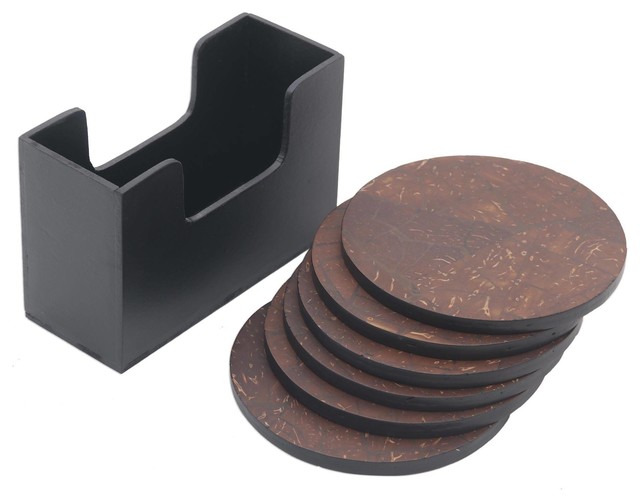 Natural Servers Coconut Shell Coasters, 6-Piece Set - Transitional ...