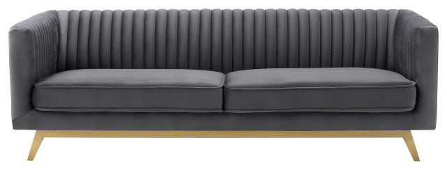 Liv Modern Dark Gray Velvet Sofa - Midcentury - Sofas - by Armen Living ...