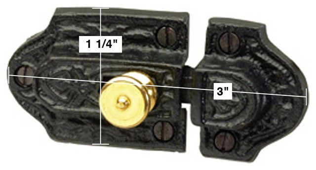 2 Piece Ornate Cast Iron Slide Cabinet Latch Brass Knob Renovators ...