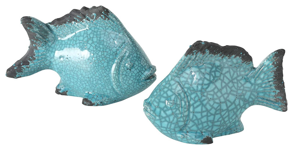 2 Piece Crackle Fish Figurines, 6" - Beach Style - Decorative Objects ...