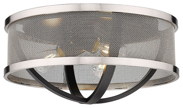Golden Lighting Colson 3-Light Flush Mount, Matte Black/Pewter, 3167 ...