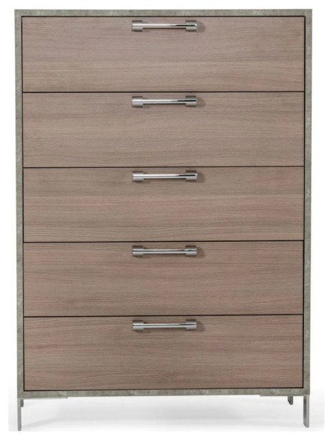 Butler Modern Brown Oak & Brushed Stainless Steel Chest - Contemporary ...