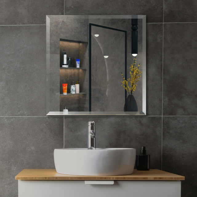 Square Beveled Polished Frameless Wall Mirror With Hooks, 24 ...