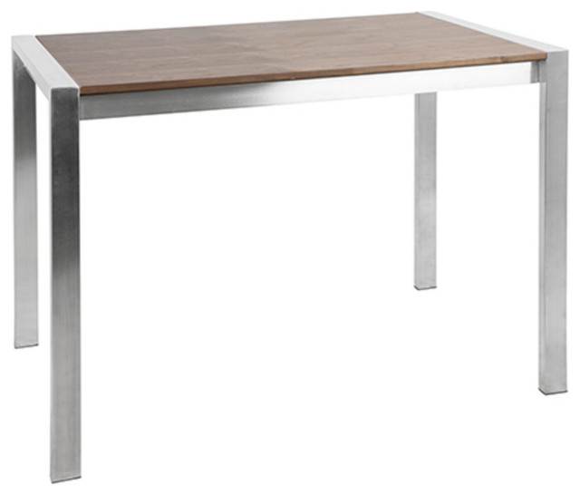 Contemporary Dining Table, Brushed Stainless Steel Frame & Walnut ...