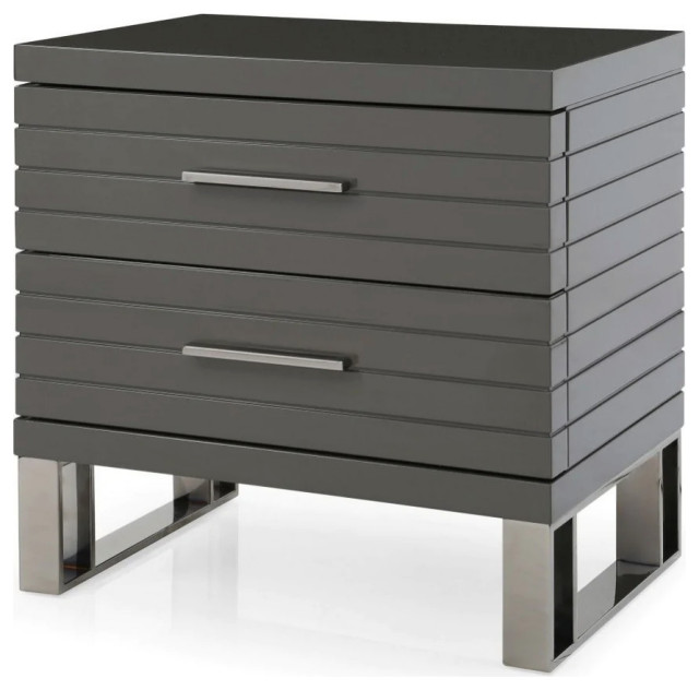 Tanner Gray High Gloss Slatted Nightstand - Contemporary - Nightstands ...