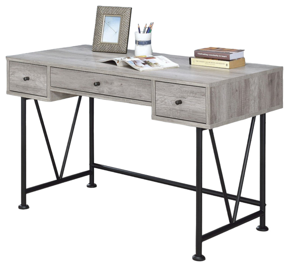 Rustic Industrial Desk, 2 Side Small Drawers & Center Large Drawer ...