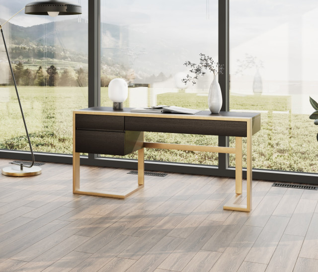Modrest, Modern Fauna Wenge and Brass Desk - Contemporary - Desks And ...