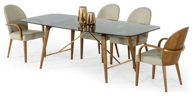 Clerk Modern Smoked Glass & Walnut Large Dining Table - Midcentury ...