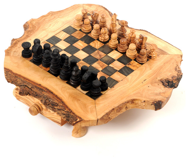 Handcrafted Large Olive Wood Rustic Chess Set, Chess Game Board ...