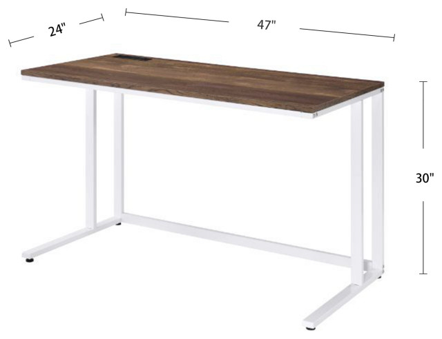 Built-in USB Port Writing Desk With Storage Drawer, Walnut ...