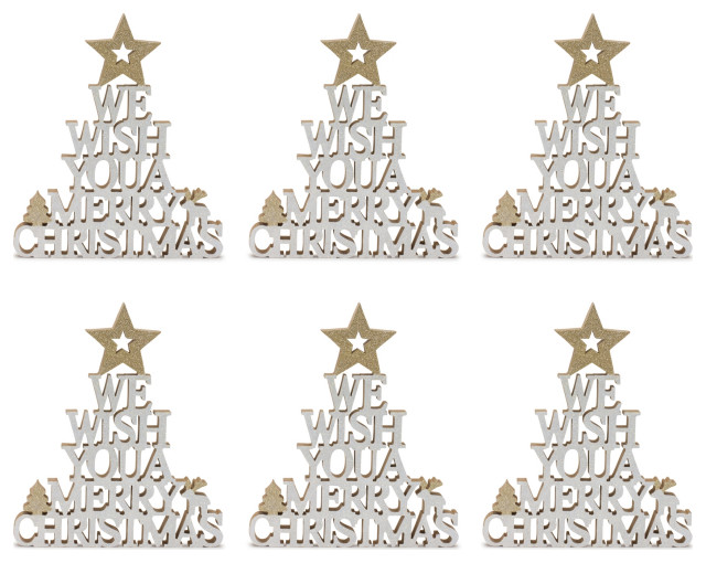 We Wish You A Merry Christmas Sign (Set Of 6) 10"L x 11.25"H Wood ...