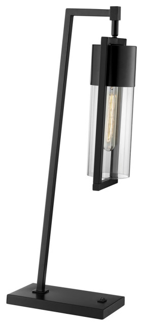 Norman Table Lamp in Black with Clear Glass Shade E27 Vintage Bulb T10 ...