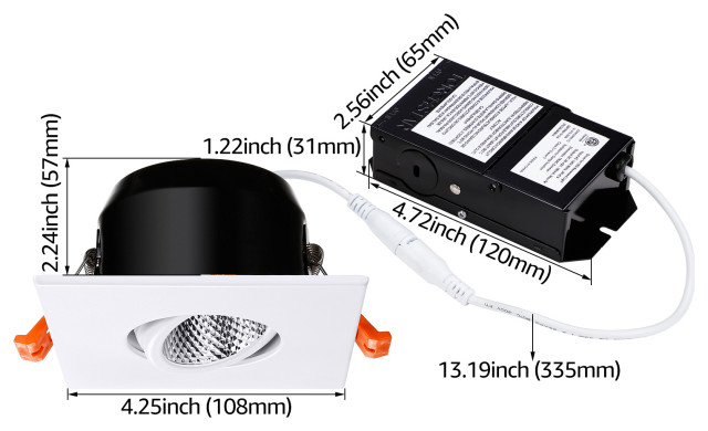 24-Pack 3 Inch Gimbal LED Recessed Light with J-Box, Square, 2700K ...