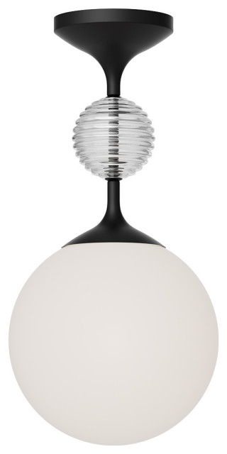 Celia 8" Semi-Flush Matte Black Opal Glass E26 60W, D7-7/8" x H13-1/8 ...