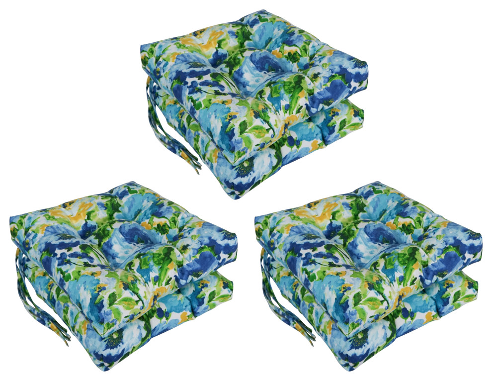 16" Patterned Outdoor Square Tufted Chair Cushions, Set of 6, Lesandra ...