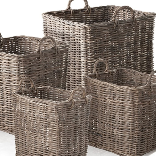 Set of 4 Large Rattan Cane Storage Baskets Square with Handles Laundry ...