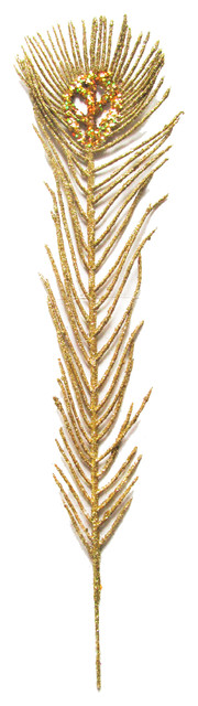 12" Gold Glittered Peacock Feather Pick - Contemporary - Decorative ...