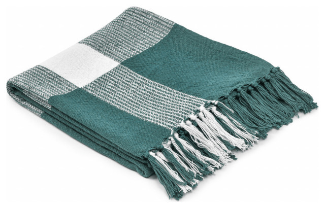 Green Woven Cotton Checkered Throw Blanket - Farmhouse - Throws - by ...