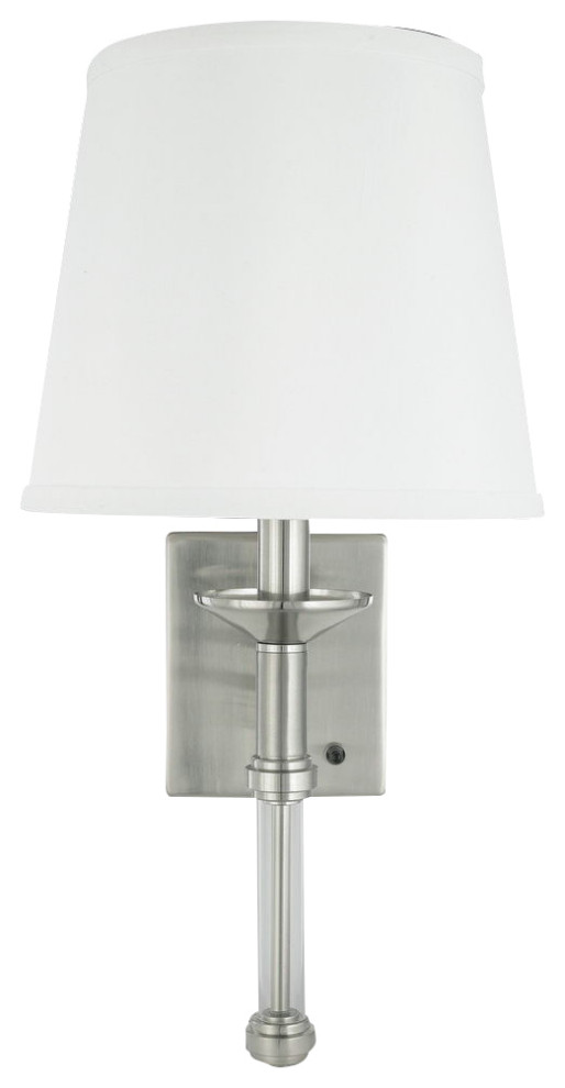 Brushed Nickel And White Fabric Shade Plug In Wall Sconce ...