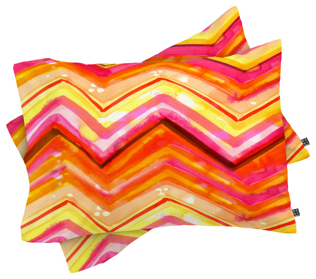 Deny Designs Cayenablanca Watercolour Chevron Pillow Shams, King, Queen ...