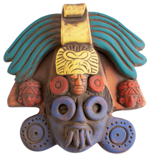 Novica Handmade Colorful Ah Puch Ceramic Mask - Tropical - Decorative ...