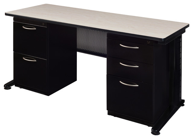 Fusion 66"X24" Double Pedestal Desk, Maple, 66"x24" - Contemporary ...