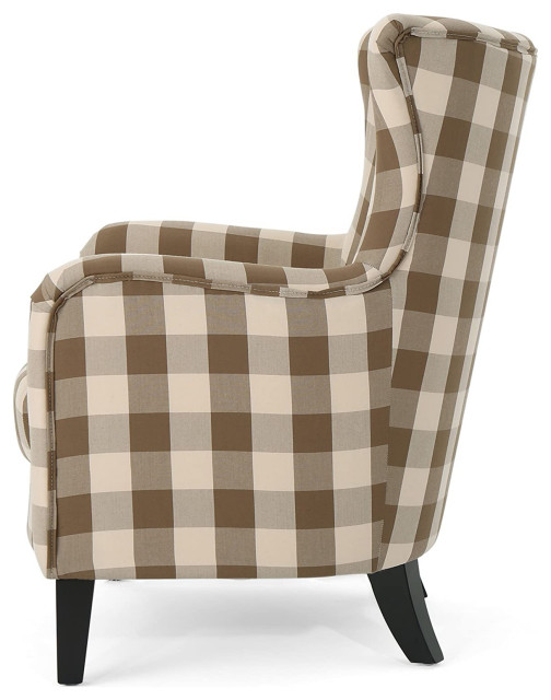 Farmhouse Checkerboard Armchair with Wingback and Patterned Upholstery ...