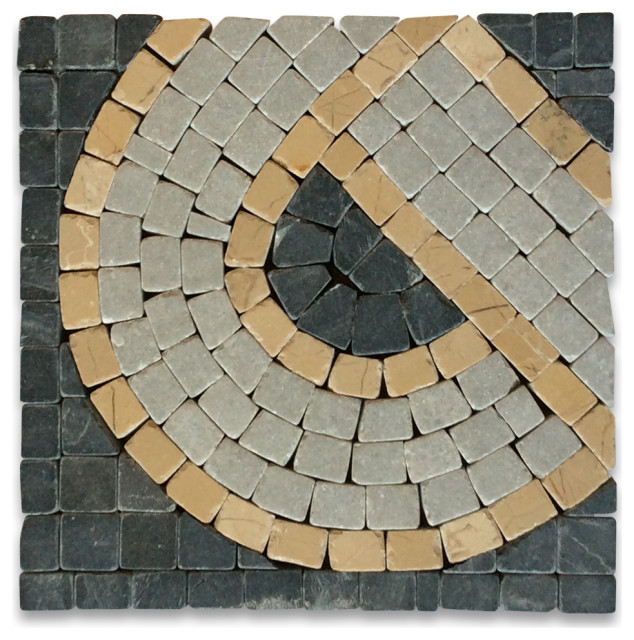 Marble Mosaic Border Deco Accent Insert Tile Wave Nero 4x4 Tumbled, 1 ...