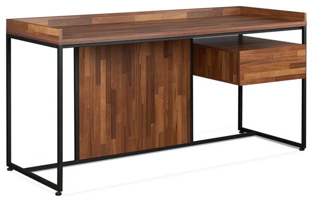 Modern Desk, Minimalist Design With Metal Frame & Multi Tone Brown ...
