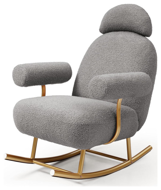 Modern Rocking Chair, Gold Metal Frame With Sherpa Seat & Cylindrical ...