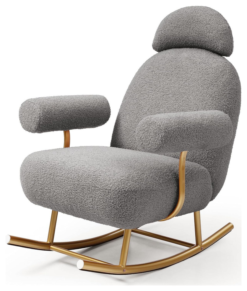 Modern Rocking Chair, Gold Metal Frame With Sherpa Seat & Cylindrical ...
