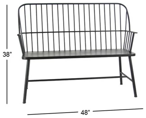 Farmhouse Traditional Bench with Slatted Metal Backrest and Armrests ...