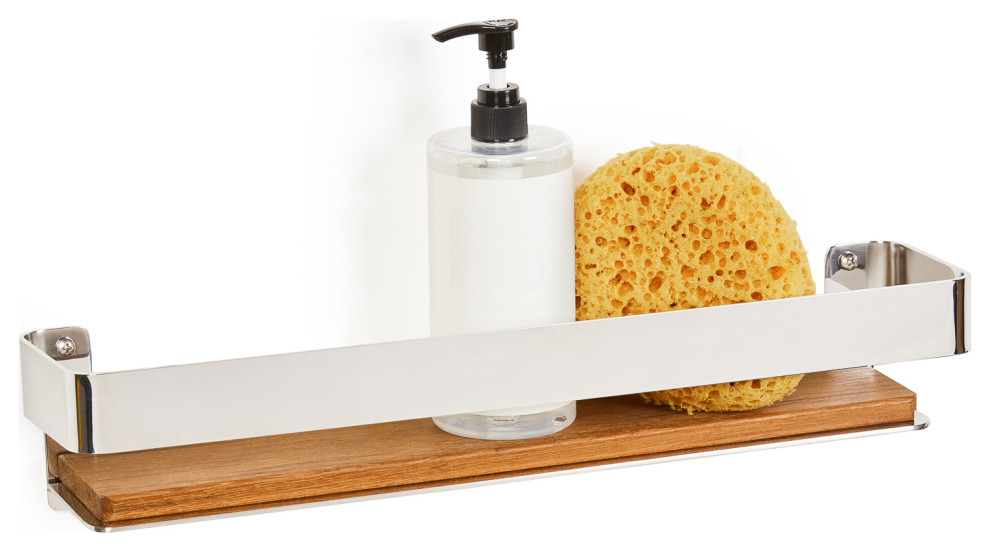 Rectangular Floating Shower Shelf With Rail and Natural Teak Wood ...