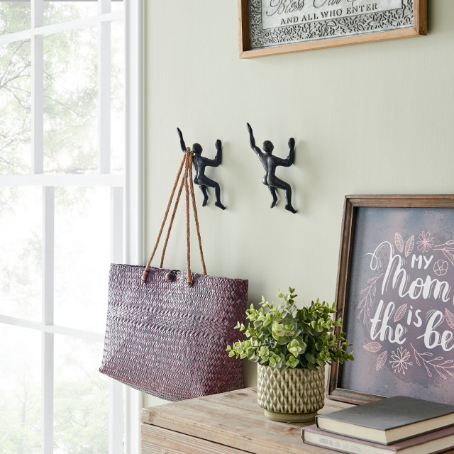 "Wall Climber" Cast Iron Decorative Black Wall Mount Hook, Set of 2 ...