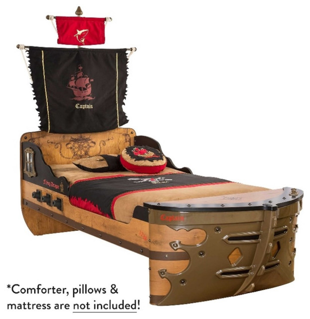 Cilek Kids Room Pirate Rustic Hard-Wood Twin Ship Bed in Dark Brown ...