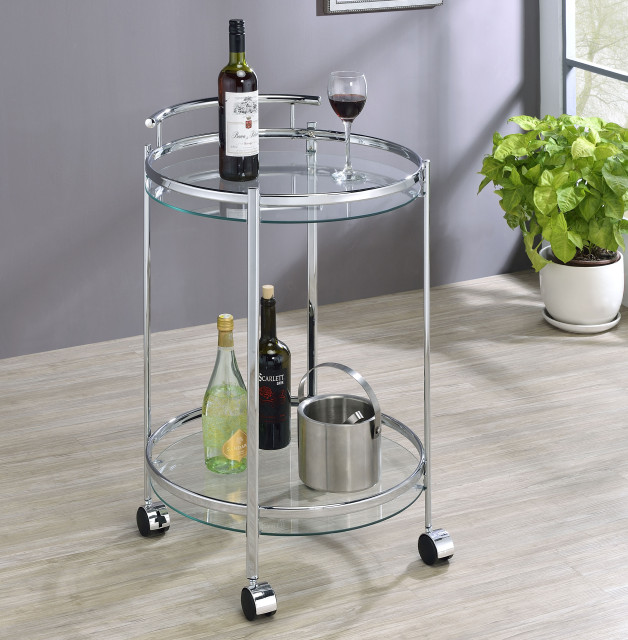 Chrissy 2-tier Round Glass Bar Cart Chrome - Contemporary - Bar Carts ...