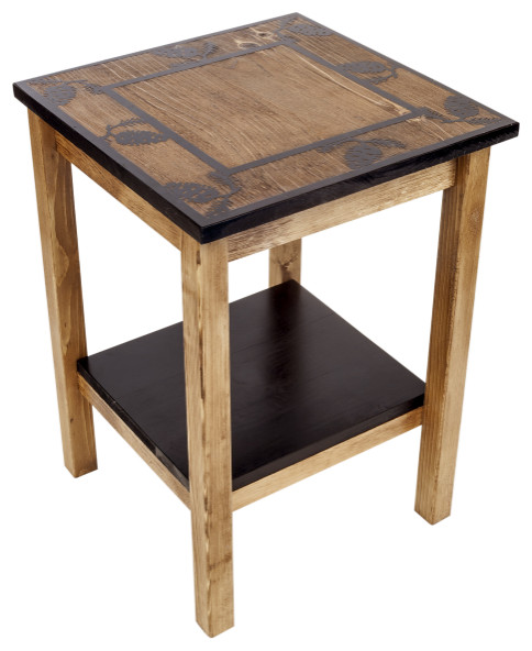 Stained and Black Square End Table With Pinecone Border - Rustic - Side ...