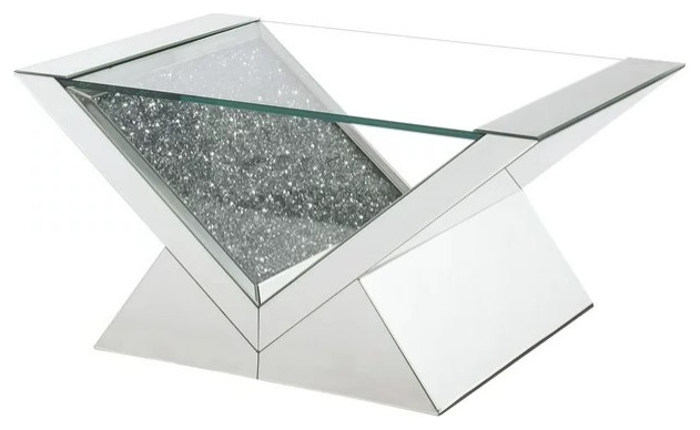 Elegant Clear & Mirrored Rectangular Coffee Table with V-Shaped Design ...