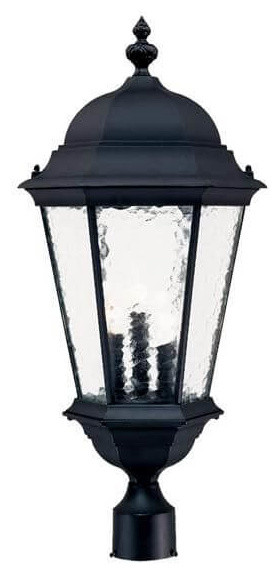 27" Tall Black Outdoor Post Mount-Light, Clear Hammered Water Glass ...
